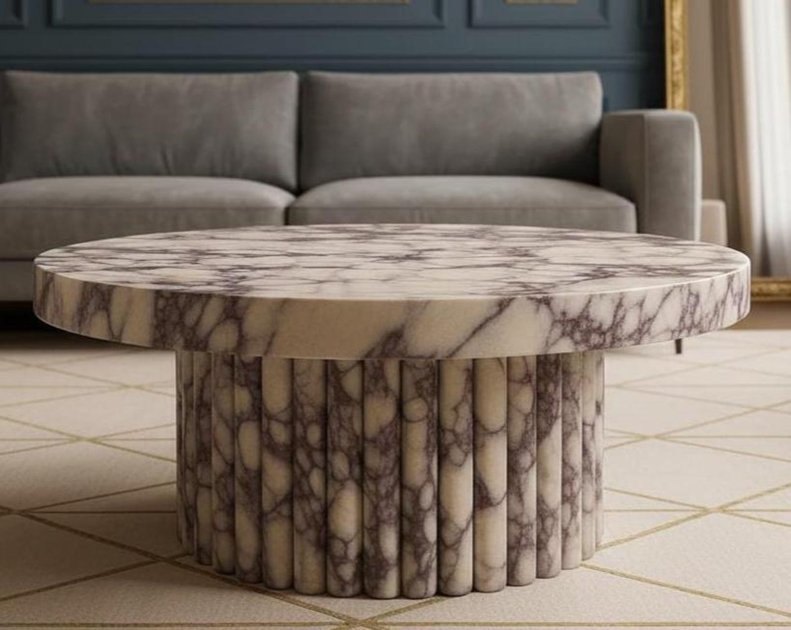 Handcrafted Calacatta Viola Marble Coffee Table: Elegant Fluted Base - Etsy