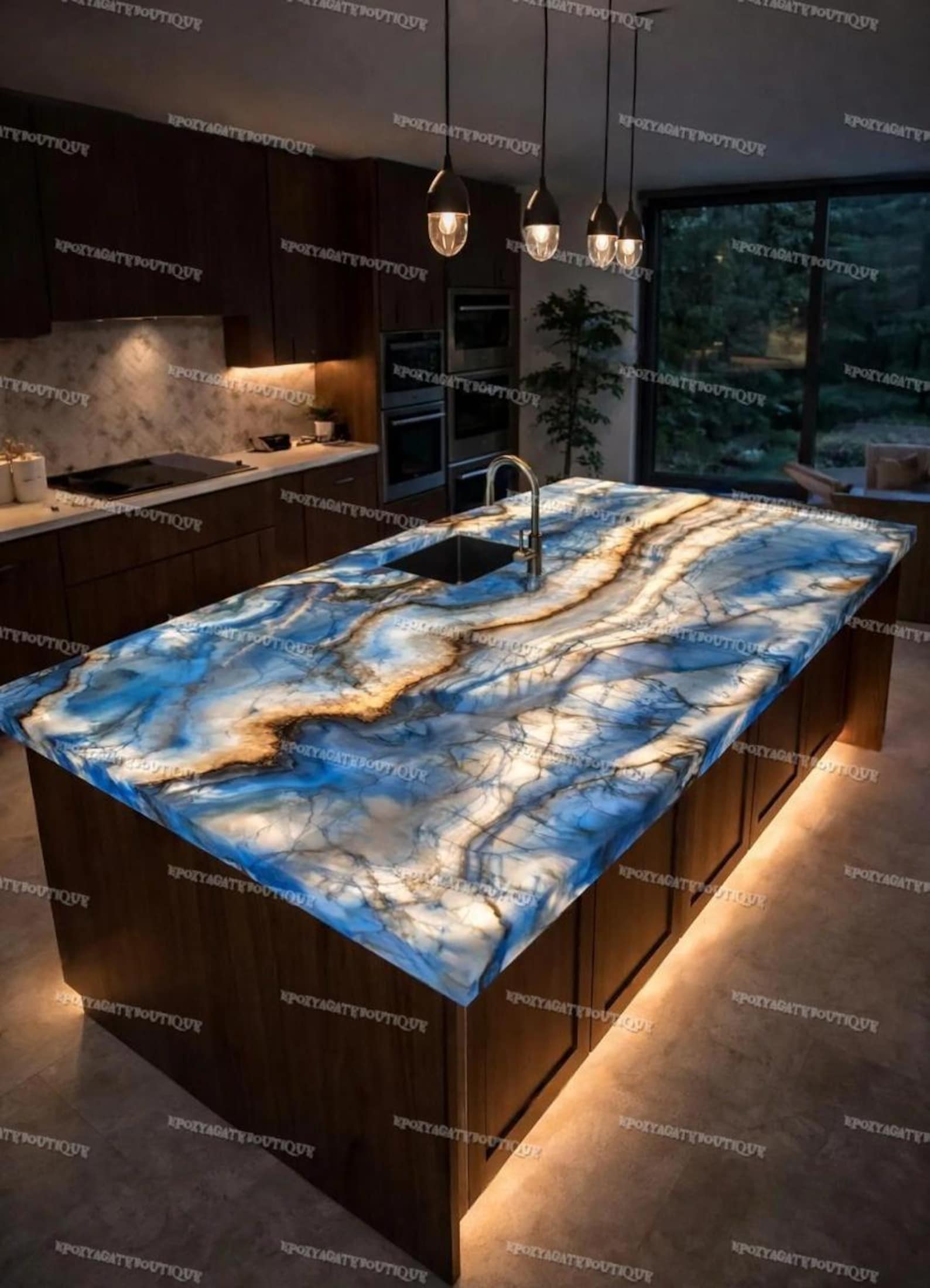 Luxury Blue Onyx Countertop: Backlit Natural Stone Slab for Kitchen ...