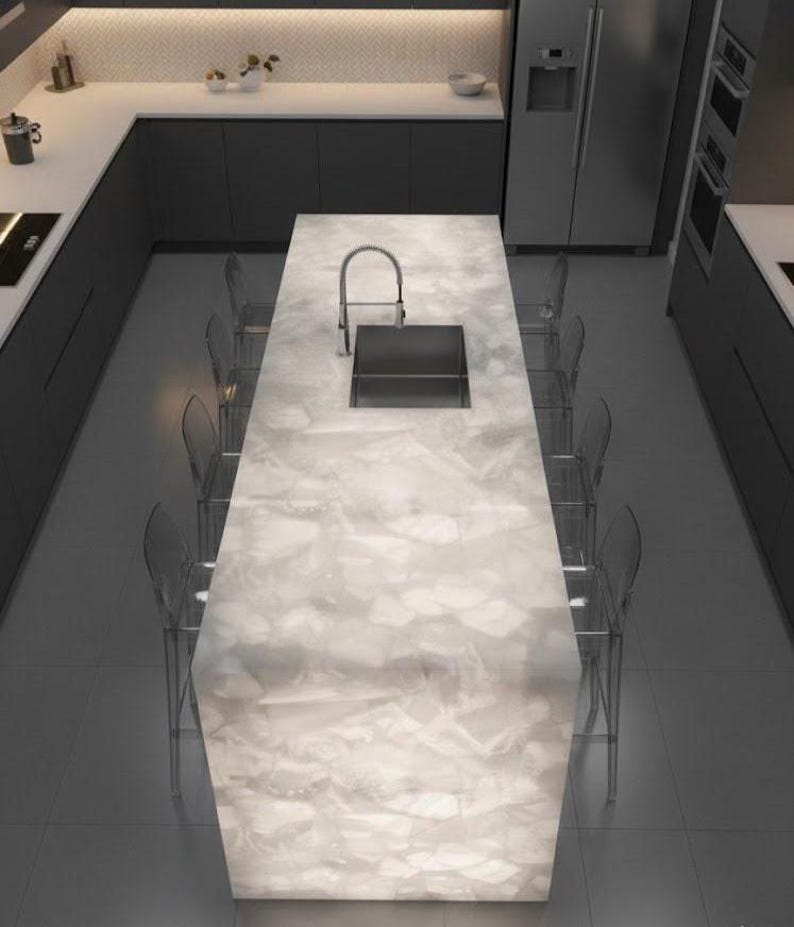 Handmade Illuminated White Quartz Countertop: Luxury Lighted Kitchen ...