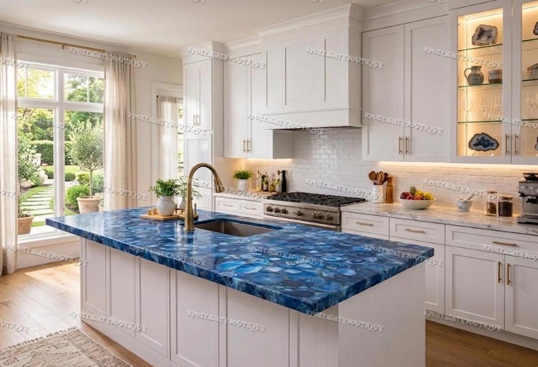 Luxury Blue Agate Countertop: Custom Gemstone Vanity Top, Modern Home ...
