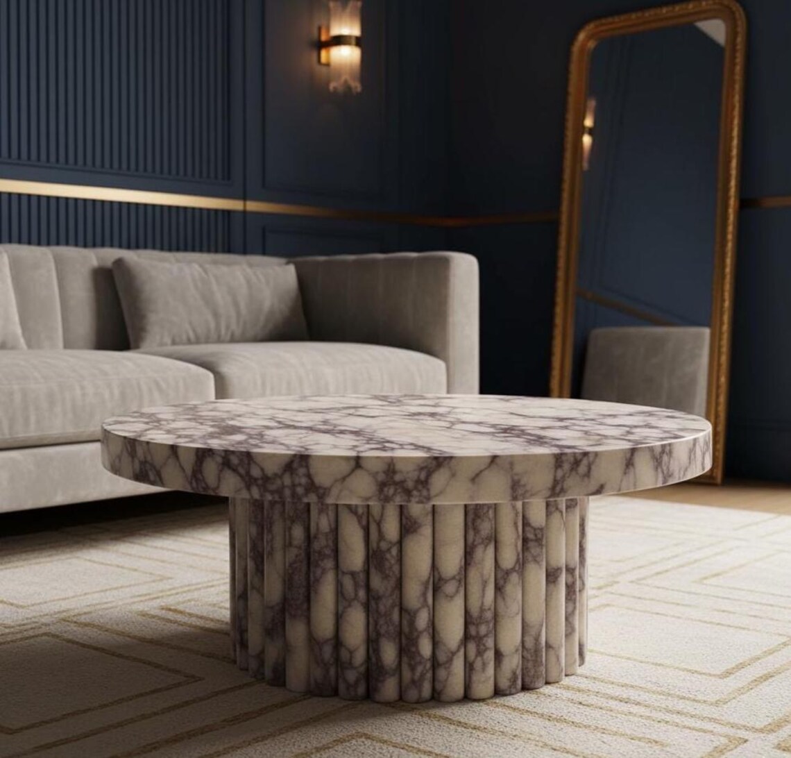 Handcrafted Calacatta Viola Marble Coffee Table: Elegant Fluted Base - Etsy