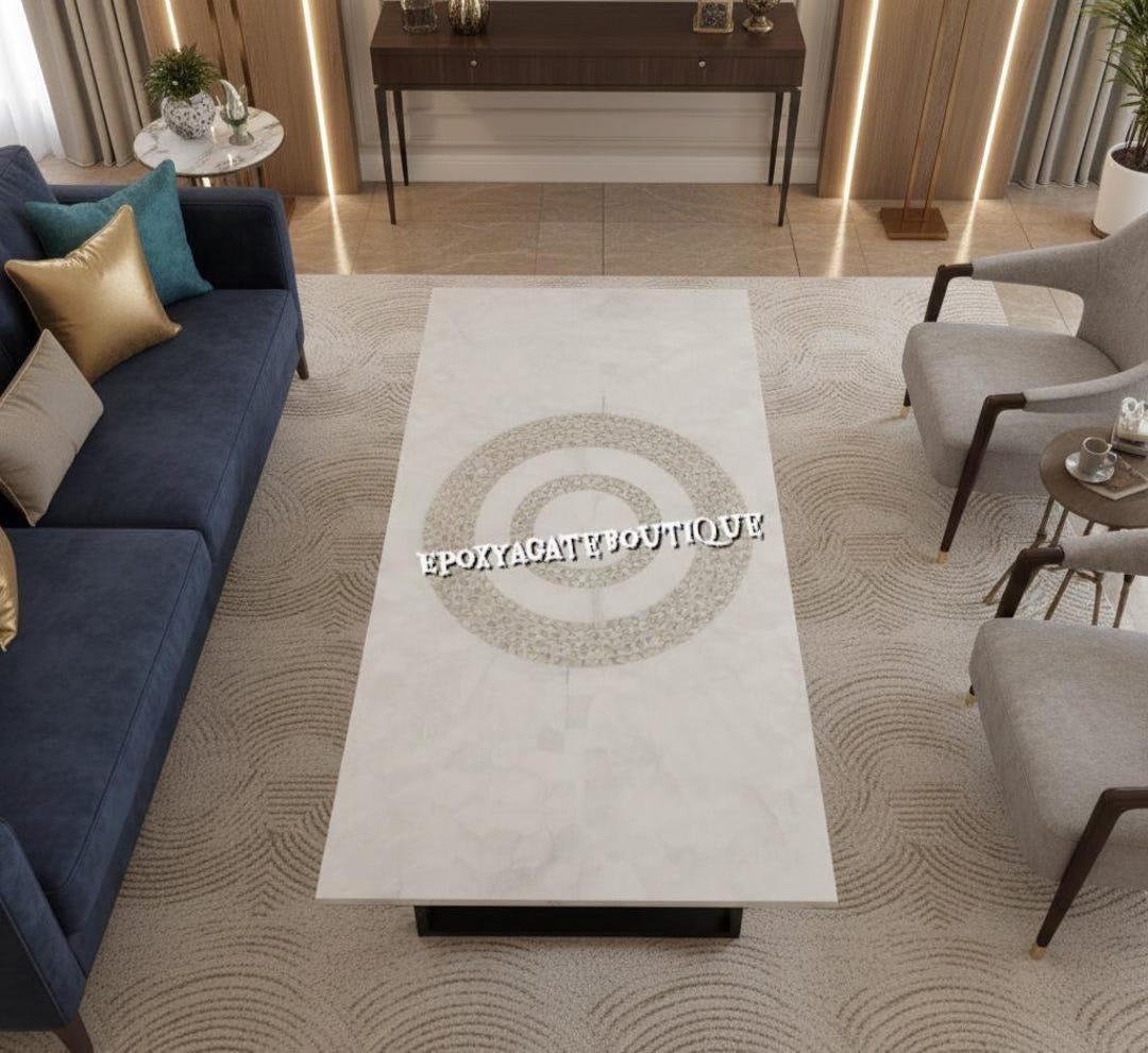 Handmade Selenite Crystal Coffee Table: Moroccan Inlay Gemstone ...
