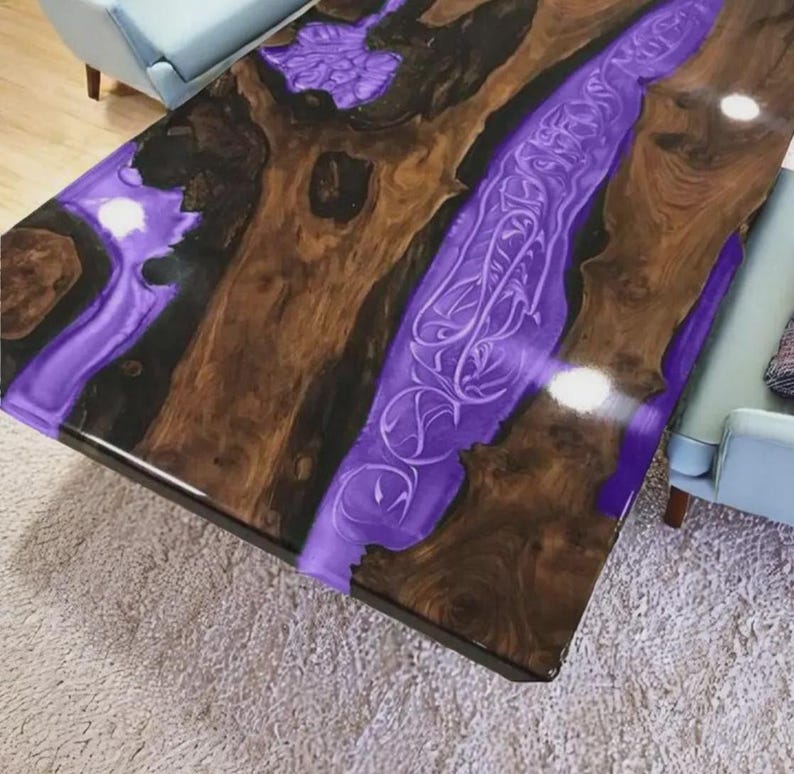 Handmade Purple Epoxy River Coffee Table | Live Edge Wood Slab - Etsy