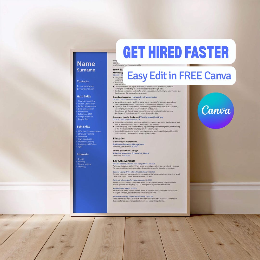 Canva CV Template Elegant Modern Smart Resume A4 - Solid-colour Version ...