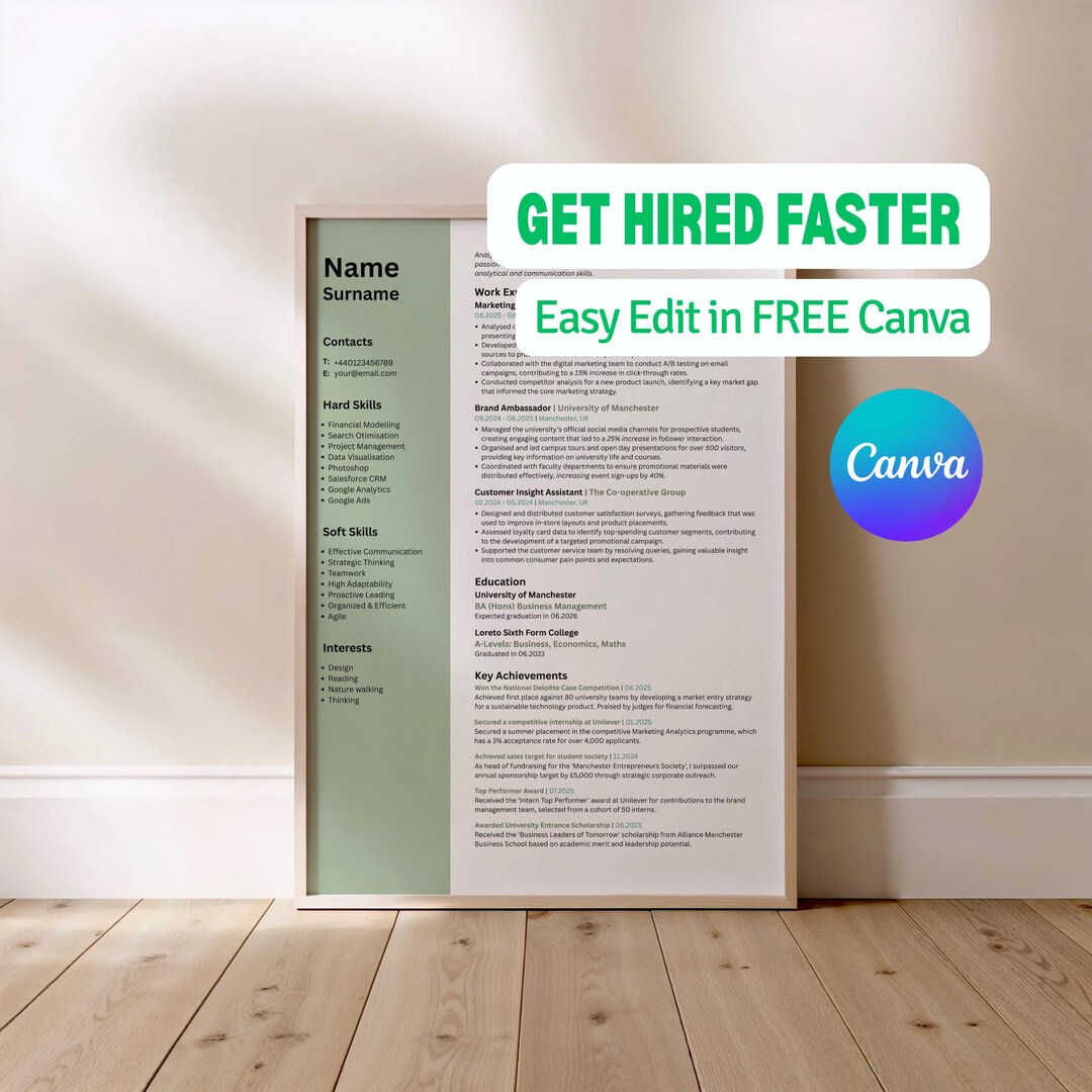 Canva CV Template Elegant Modern Smart Resume A4 - Solid-colour Version ...