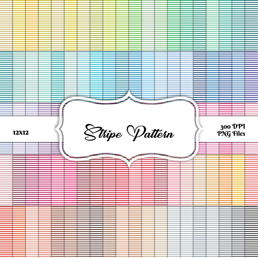100 Seamless Stripes Pattern Digital Paper Pack: 100 Colors (12x12, PNG ...
