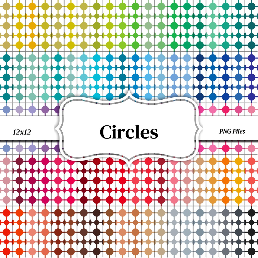 Circles Pattern Digital Paper Bundle: 100 Colors (12x12, PNG, 300 Dpi ...