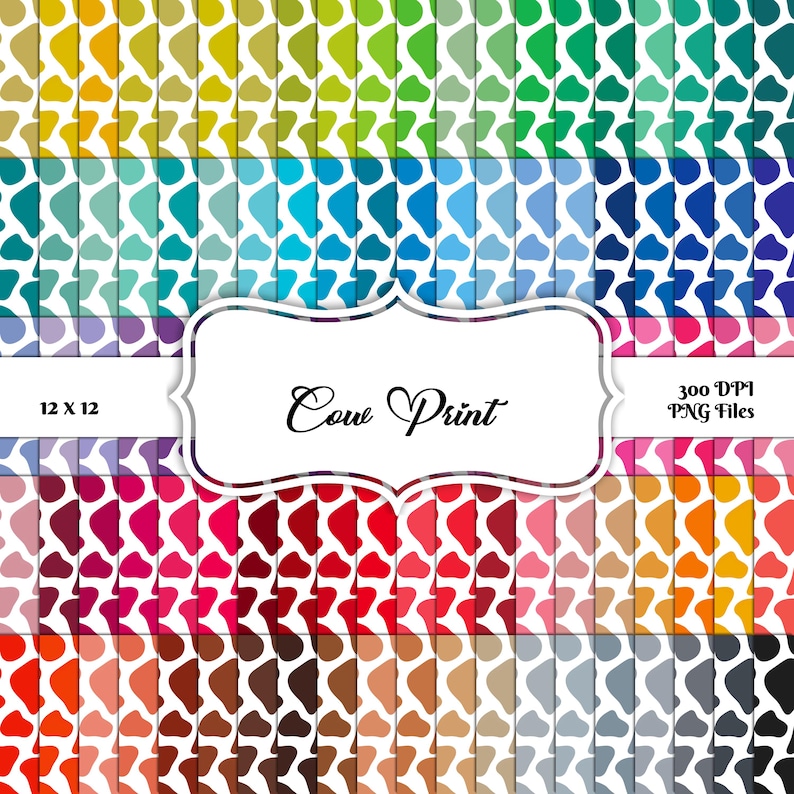 100 Rainbow Cow Print Digital Paper: 100 Seamless Cowhide Patterns ...