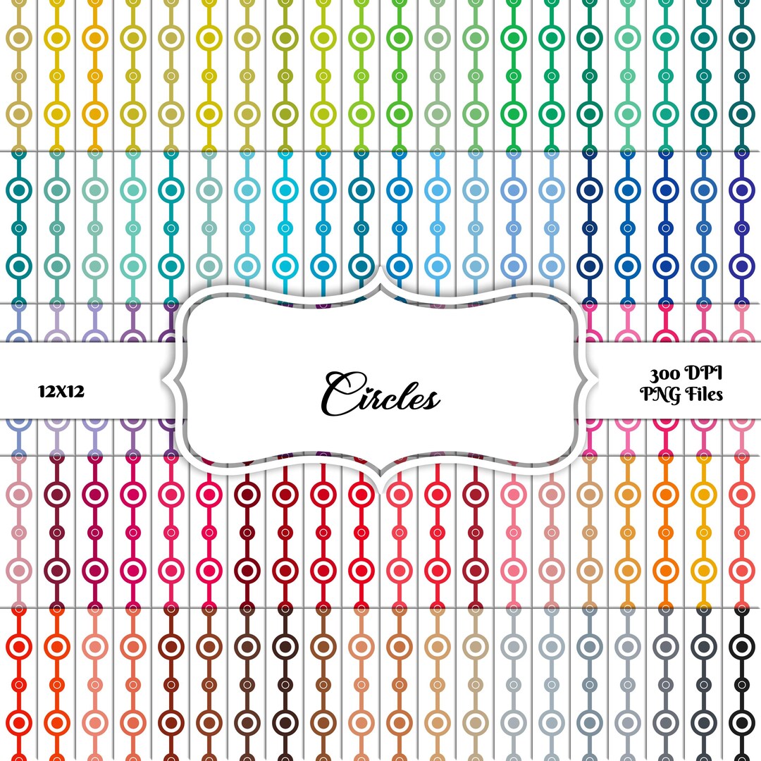 100 Seamless Circles Pattern Digital Paper Pack: 100 Colors (12x12, PNG ...