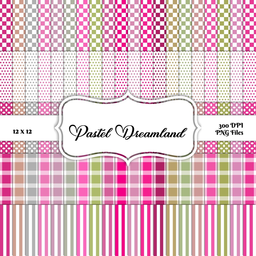 Pastel Digital Paper Bundle: Pink & Green Patterns (PNG, 3600x3600 Px ...