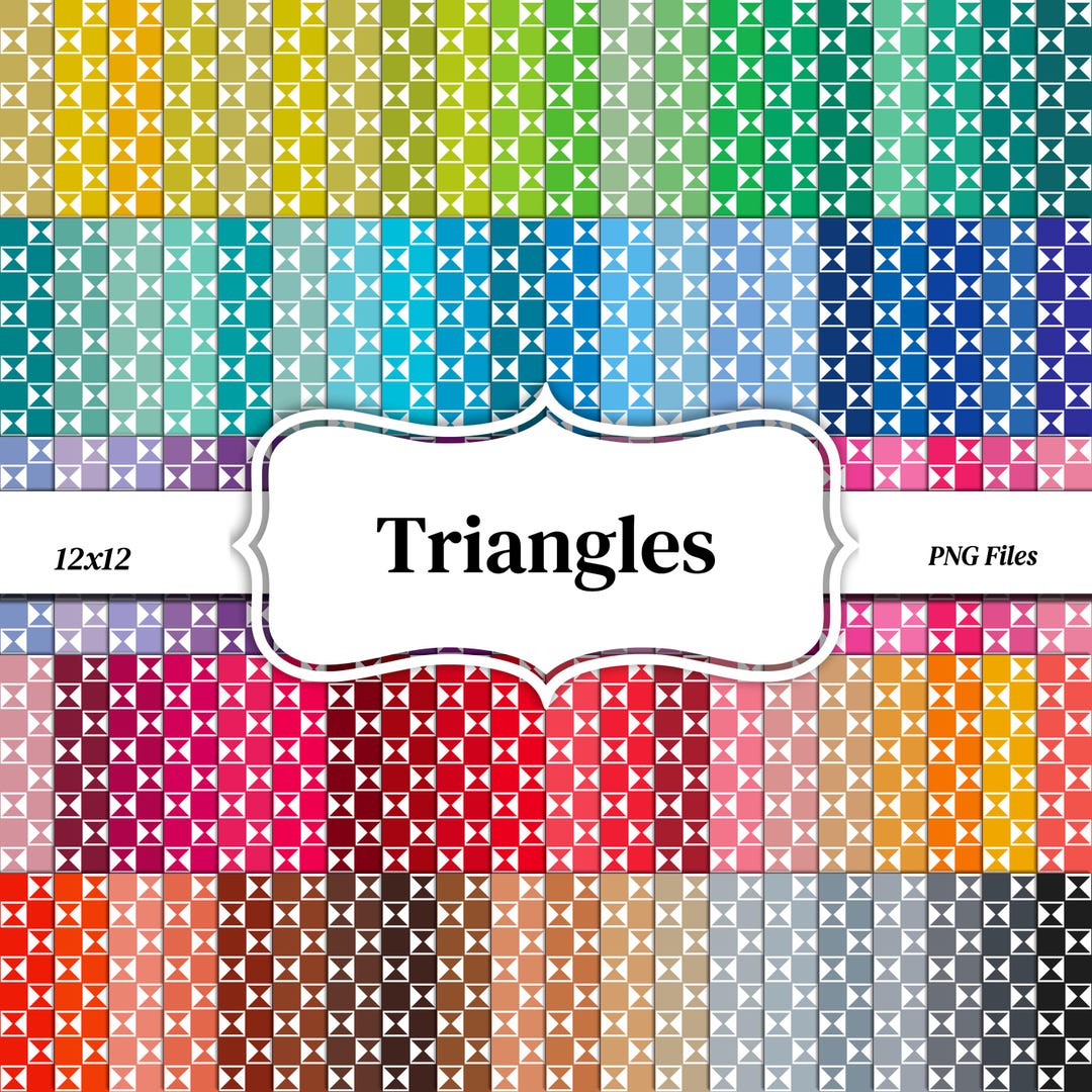Triangles Pattern Digital Paper Bundle: 100 Colors (12x12, PNG, 300 Dpi ...