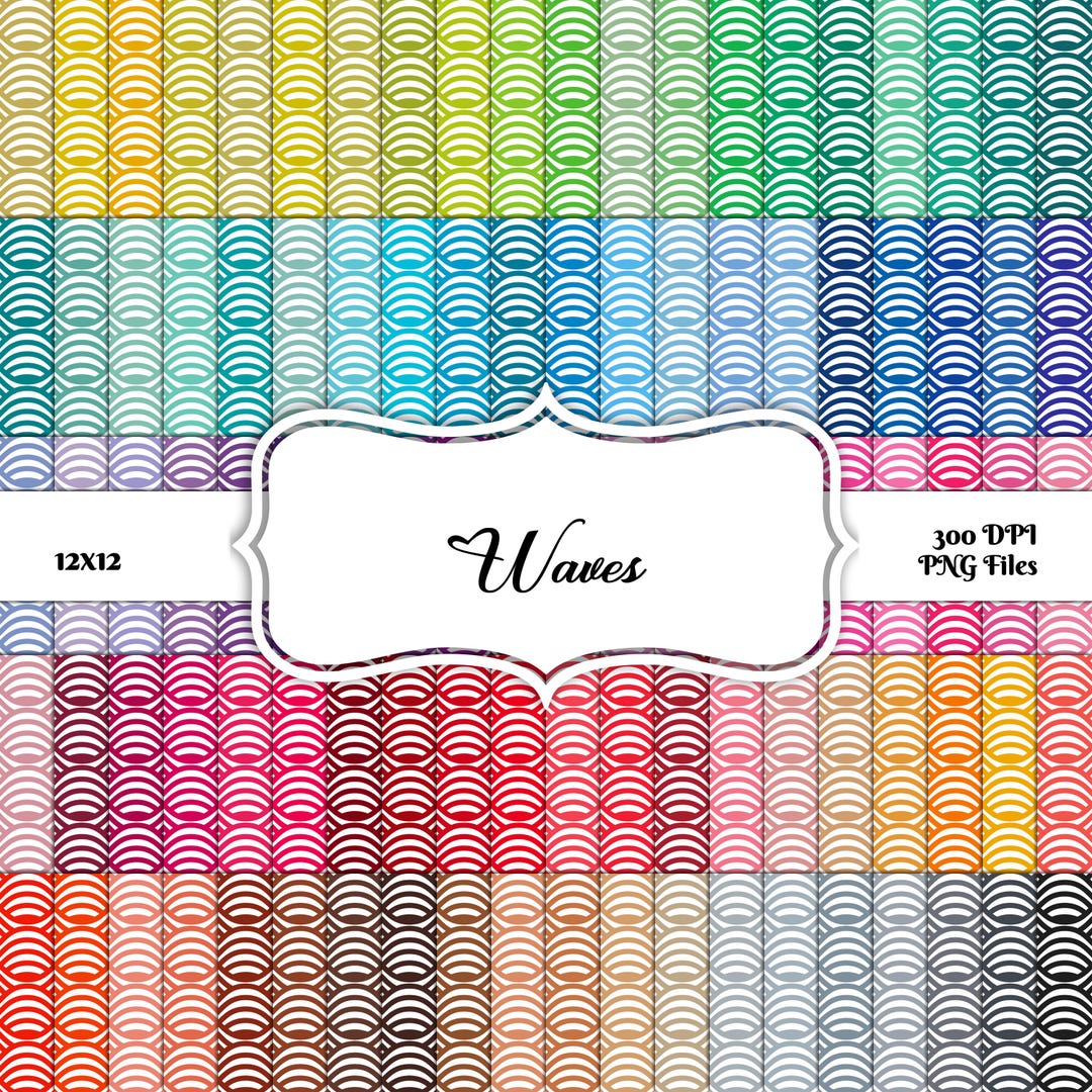 100 Seamless Waves Pattern Digital Paper Pack: 100 Colors (12x12, PNG ...