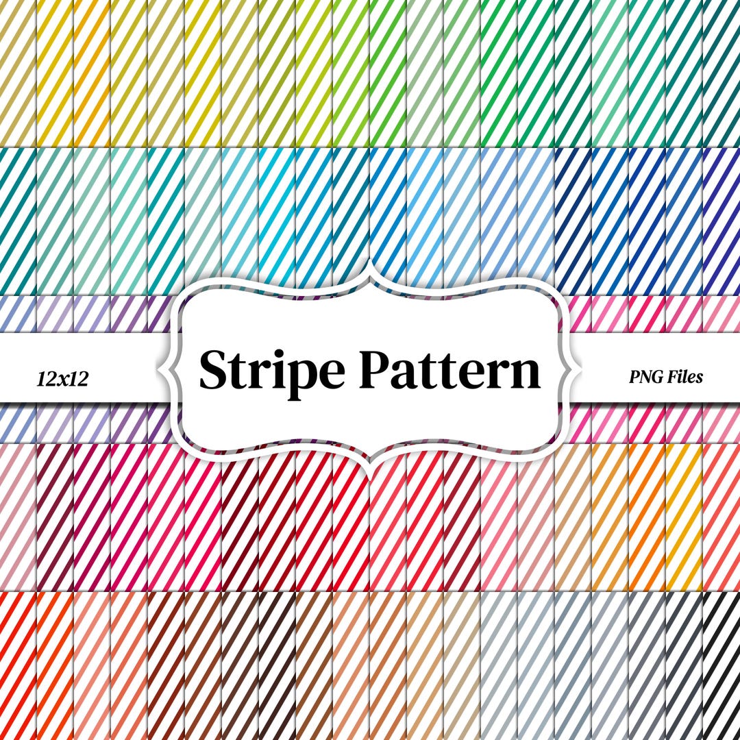Stripes Pattern Digital Paper Bundle: 100 Colors (12x12, PNG, 300 Dpi ...