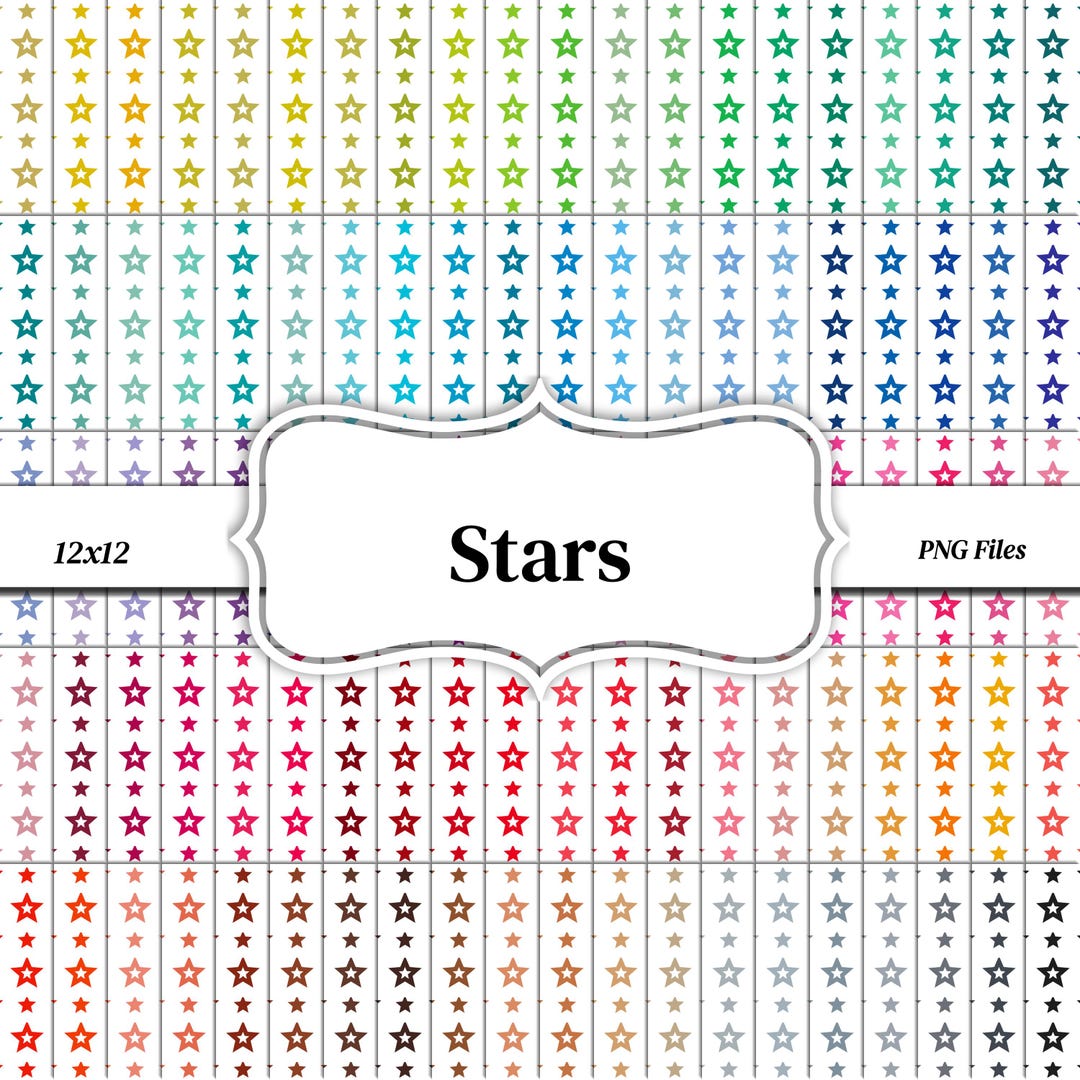 Stars Pattern Digital Paper Bundle: 100 Colors (12x12, PNG, 300 Dpi) - Etsy