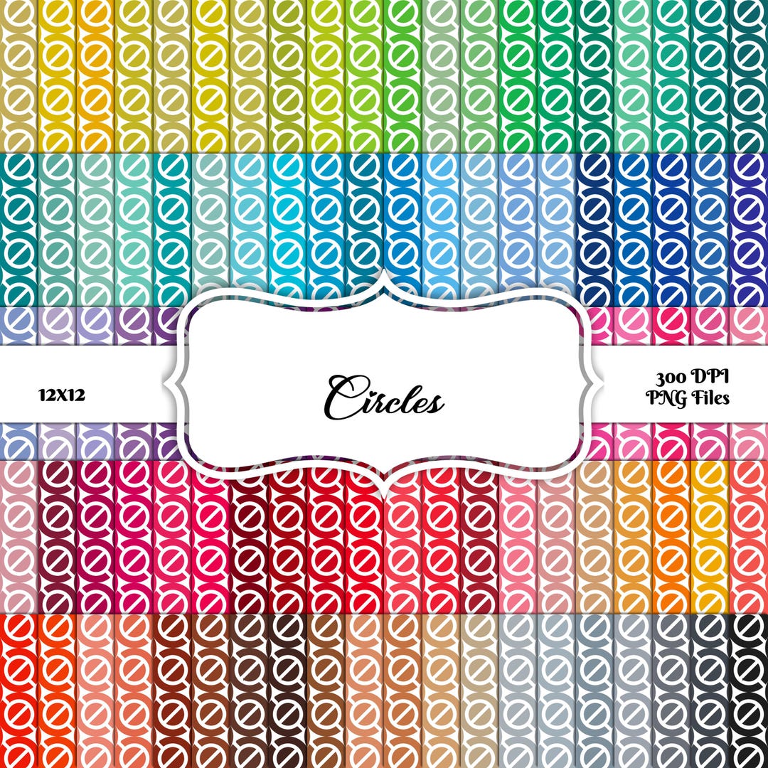 100 Seamless Circles Pattern Digital Paper Pack: 100 Colors (12x12, PNG ...