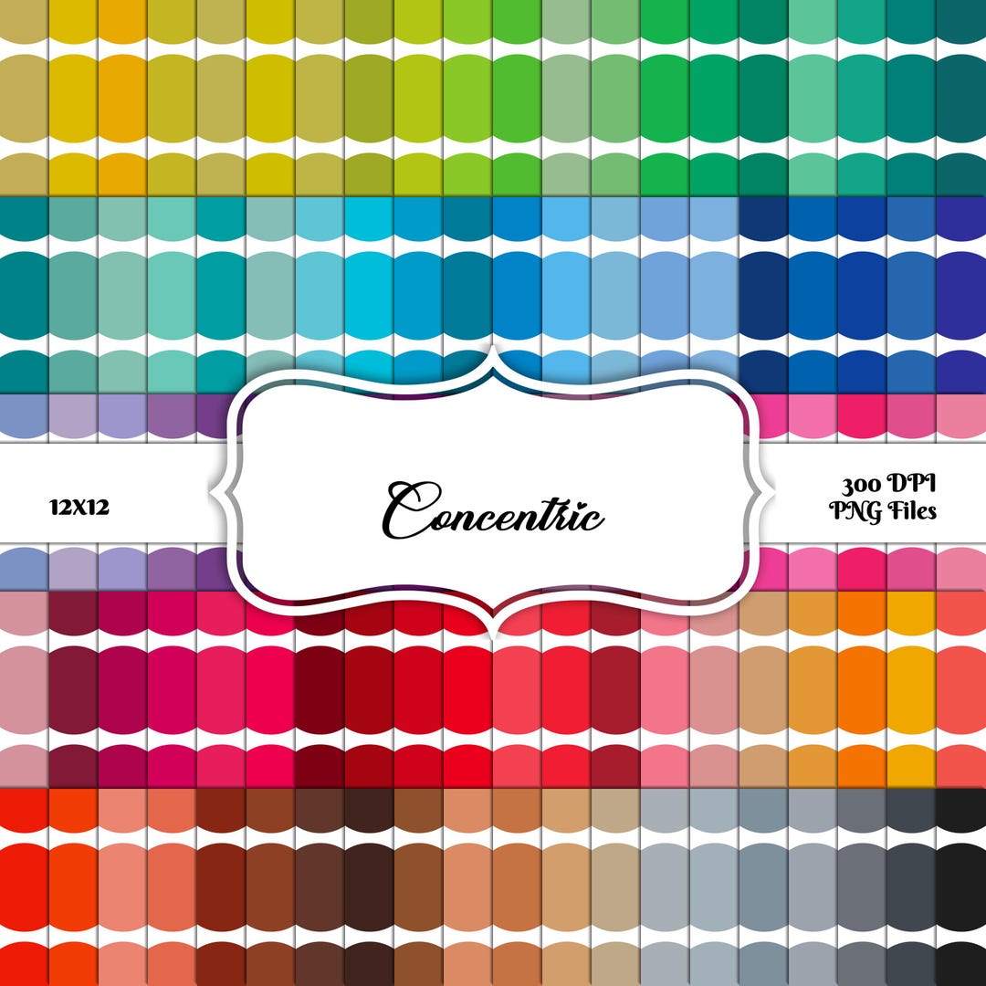 100 Seamless Circles Concentric Pattern Digital Paper Pack: 100 Colors ...