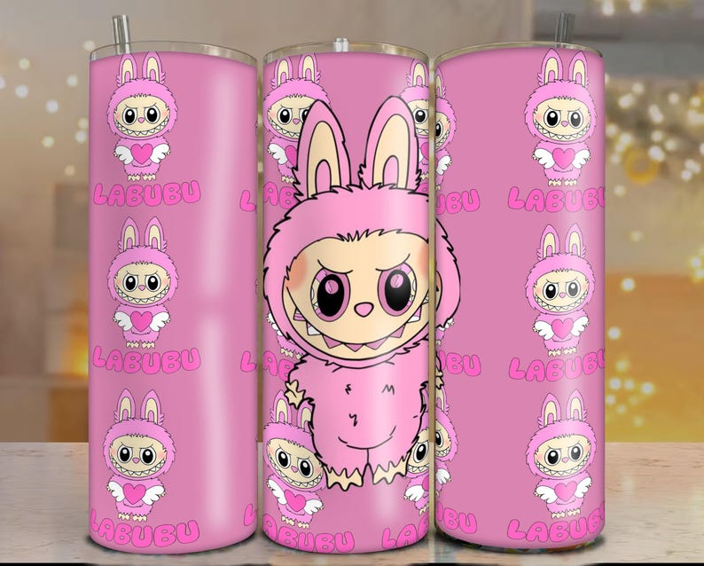 PACK OF 2 Trend Cartoon Labubu Character 20oz Skinny Tumbler Wrap ...
