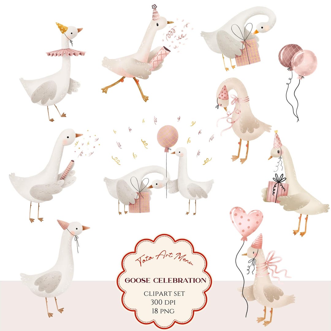 Silly Goose Clipart Set, Pink Goose PNG, Cute Baby Shower Birthday ...