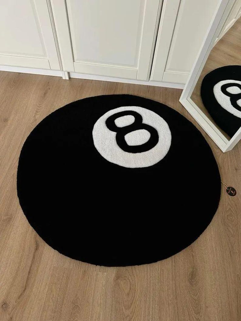 Round 8 Ball Rug – Black Statement Area Rug, Pool Table Decor, Modern ...