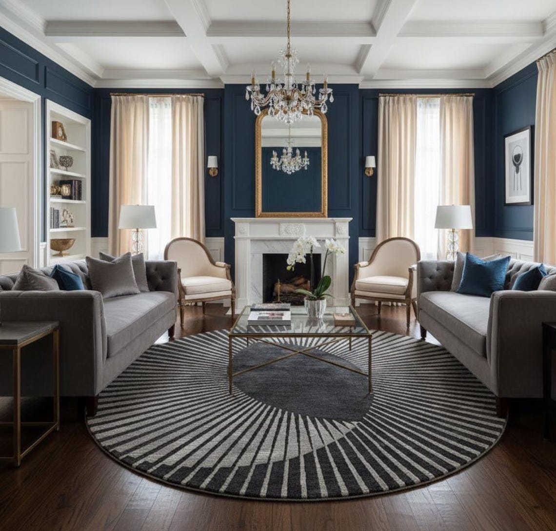 Abstract Geometric Round Area Rug – Modern Living Room Décor - Etsy