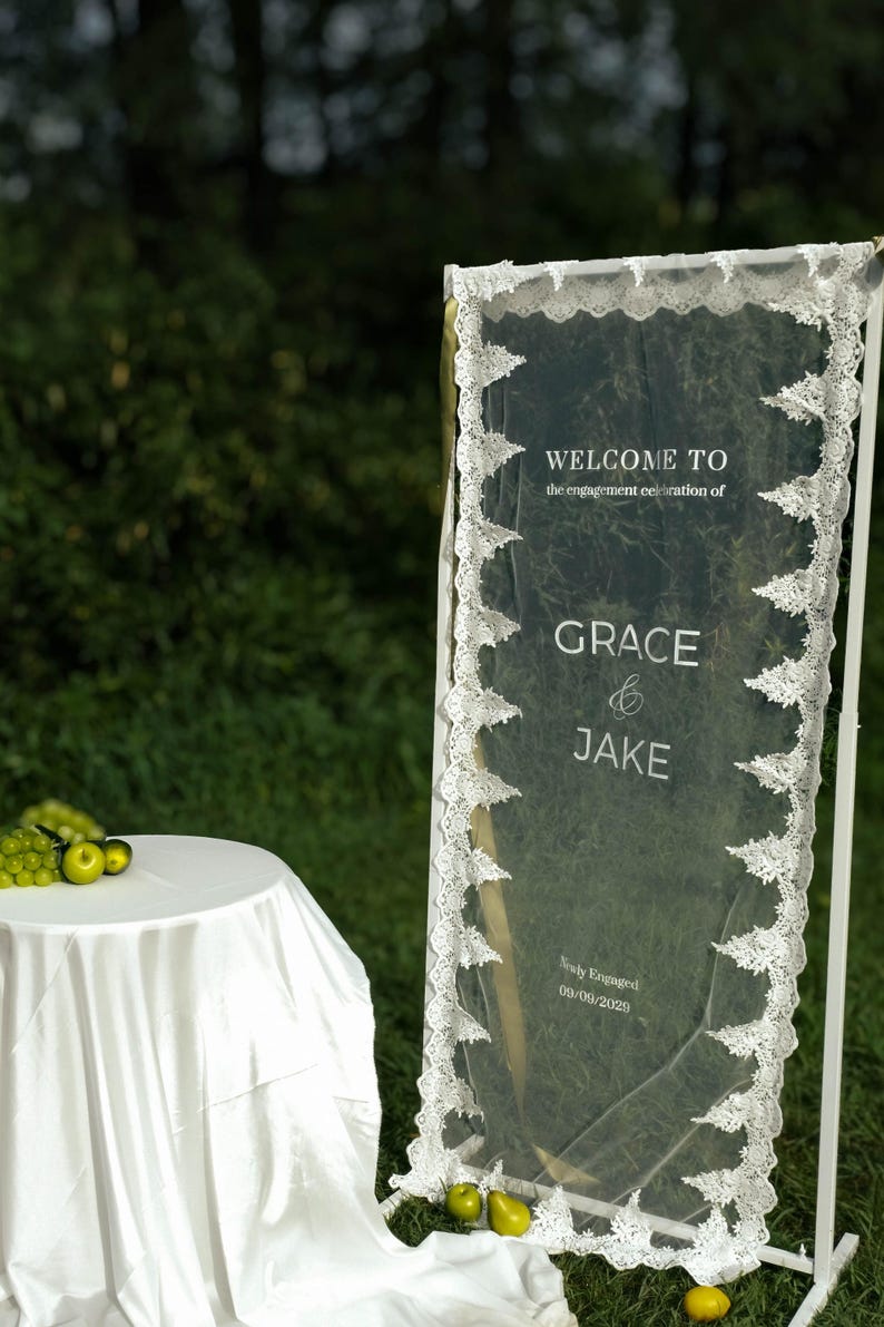 Personalized Lace Sheer Engagement Sign: Clear Tulle Fabric Wedding ...