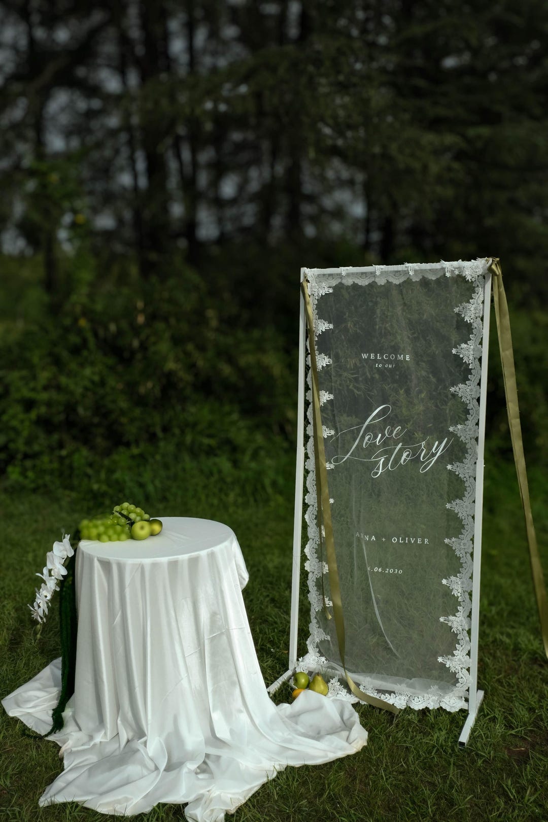 Romantic Sheer Lace Sign Wedding Welcome: Fabric Ceremony Banner With ...