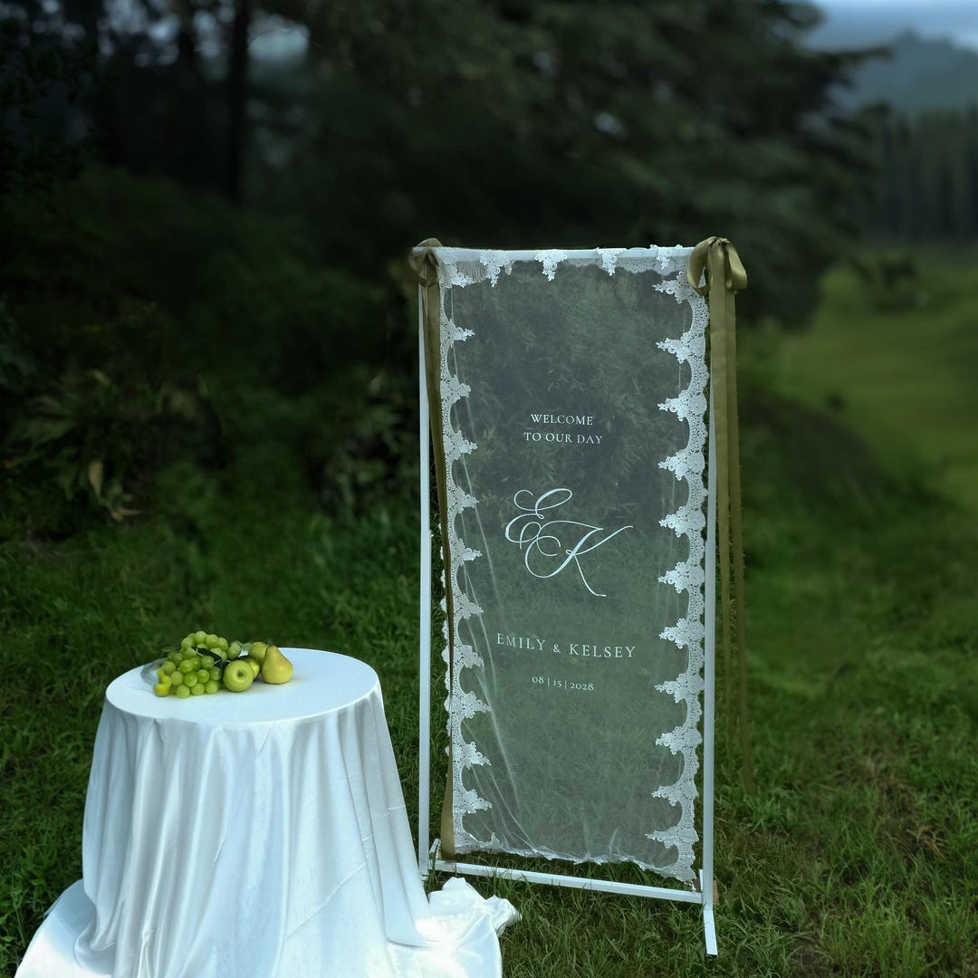 Classy Sheer Lace Wedding Sign on Veil: Clear Tulle, Fabric Ceremoney ...