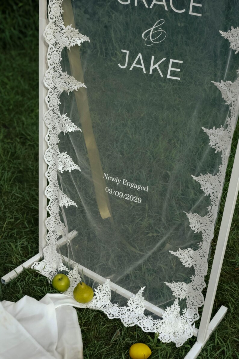 Personalized Lace Sheer Engagement Sign: Clear Tulle Fabric Wedding ...