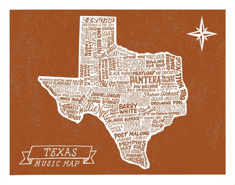 Texas Music Map - Etsy