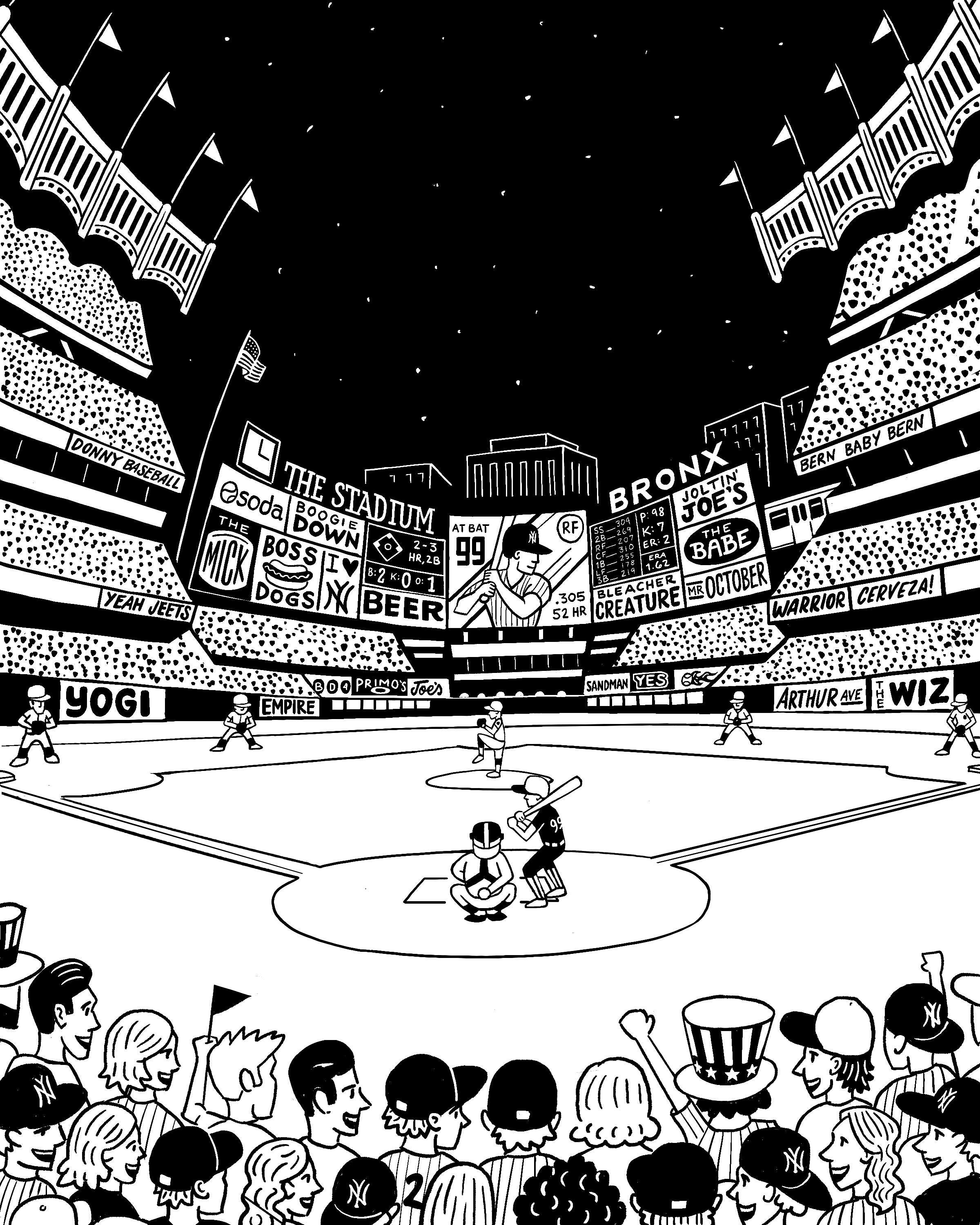 Yankee Stadium Hand-drawn Art Print - Etsy