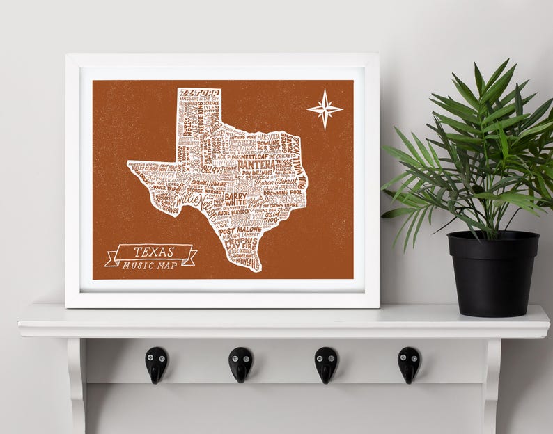 Texas Music Map - Etsy