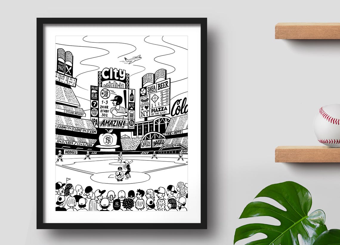 Citi Field Hand-drawn Art Print - Etsy