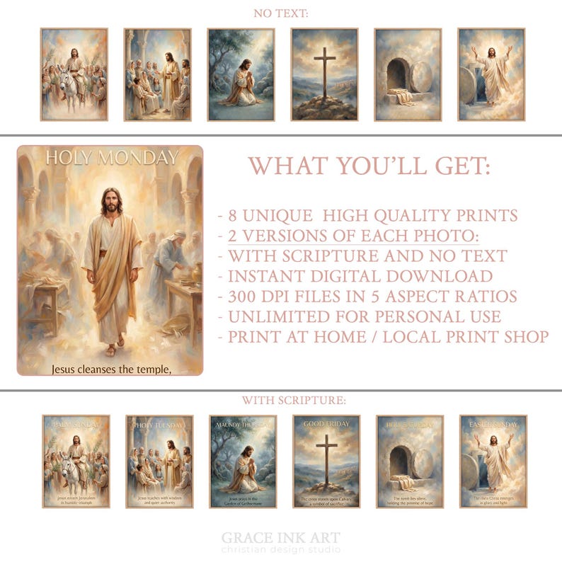 Holy Week Christian Wall Art Bundle Set of 16 Prints, Palm Sunday to ...