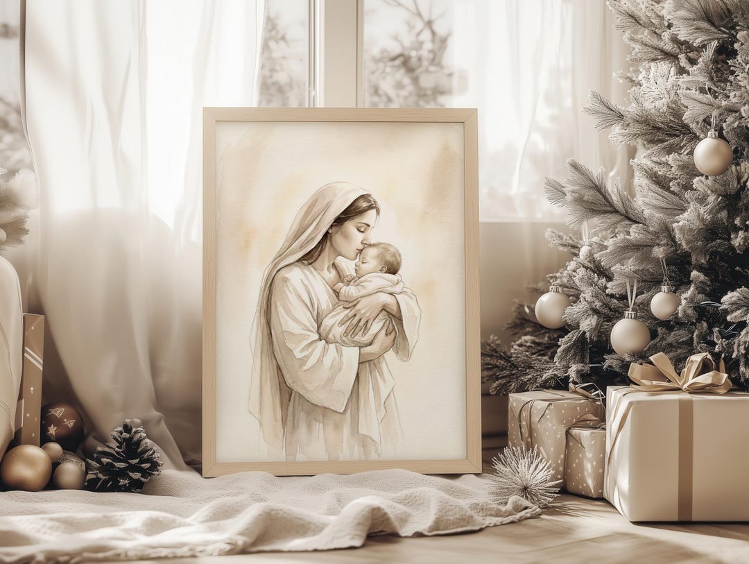 Virgin Mary Holding Baby Jesus. Mother and Child Art. Jesus Portrait ...