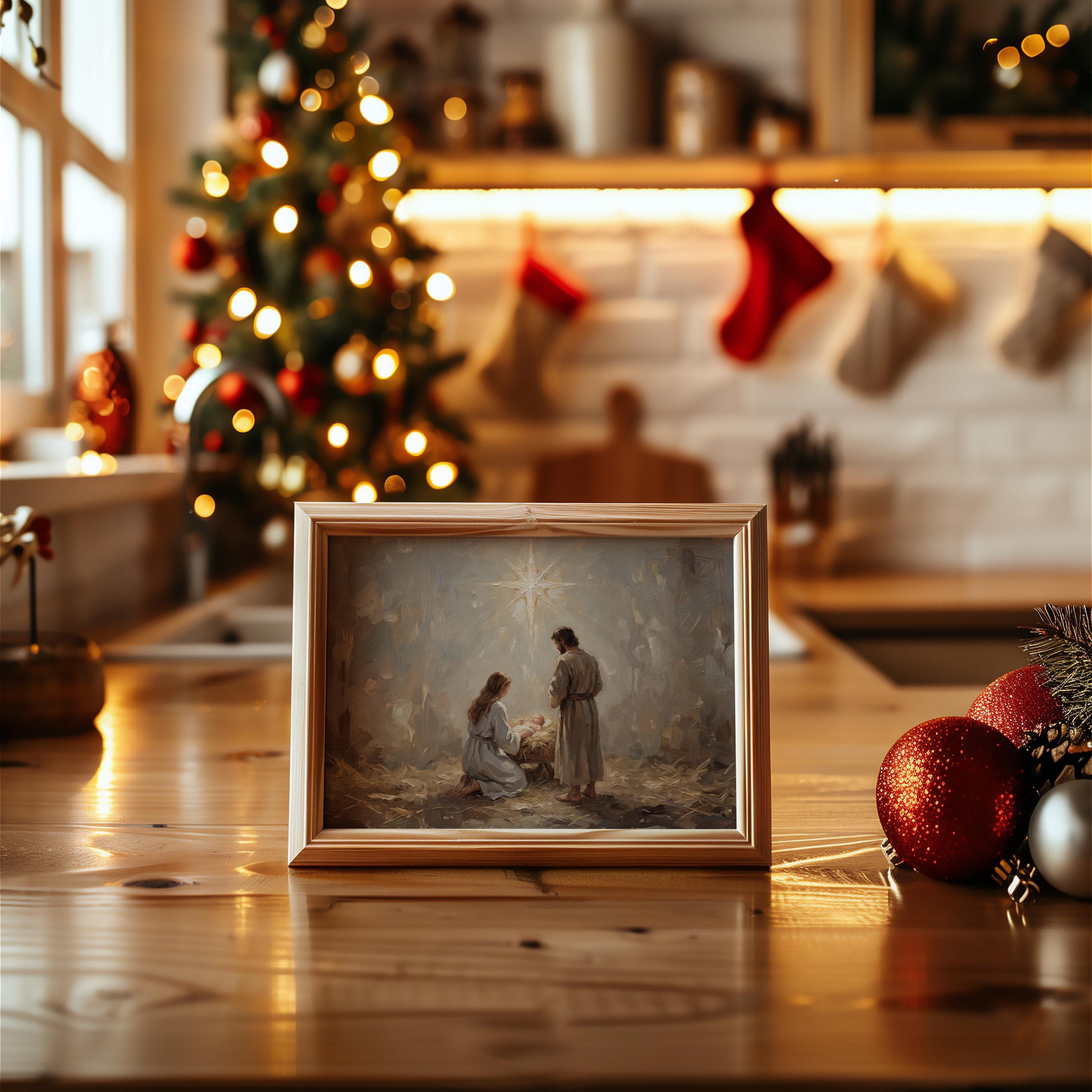 Nativity Scene Digital Art. Holy Family Print. Star of Bethlehem ...