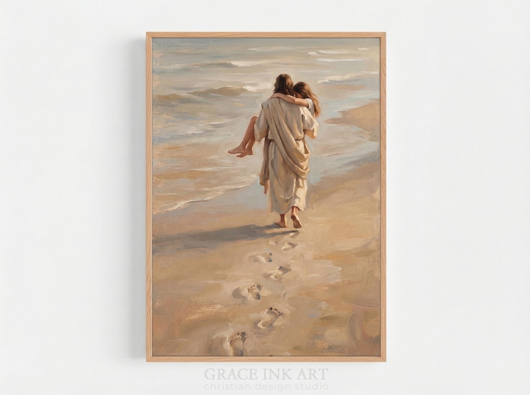 He Carried Me Art. Jesus Carrying Child Oil Painting Christian Wall ...