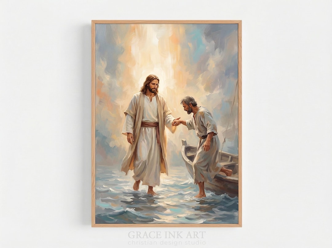 Jesus Helping Peter Faith Scene Print. Jesus and Peter Walk on Water ...