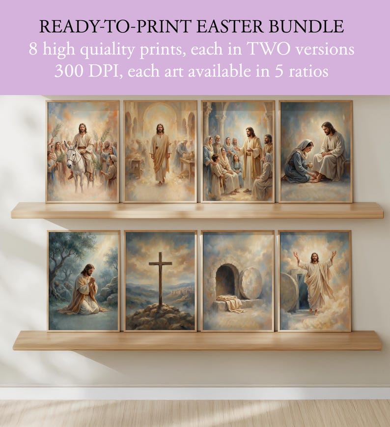 Holy Week Christian Wall Art Bundle Set of 16 Prints, Palm Sunday to ...