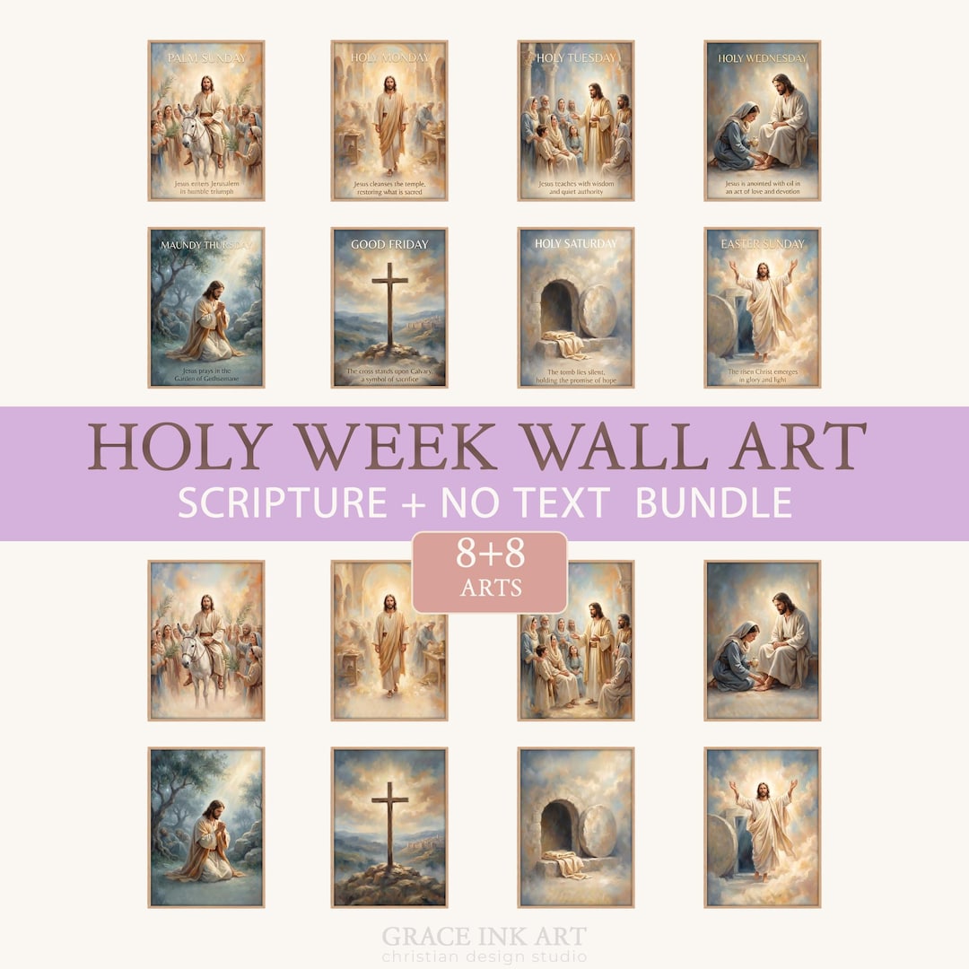 Holy Week Christian Wall Art Bundle Set of 16 Prints, Palm Sunday to ...