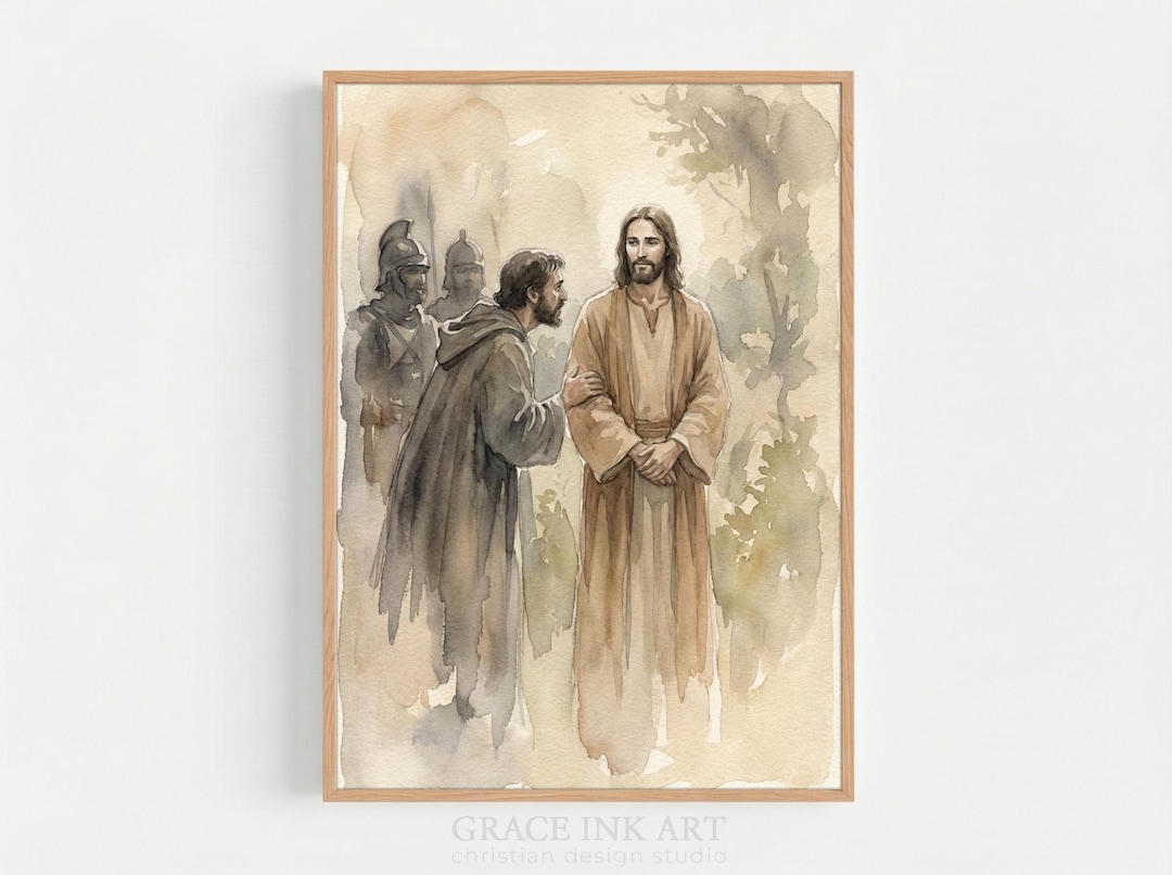 Jesus Betrayed in the Garden. Judas Kiss. Matthew 26:47–50. Christian ...