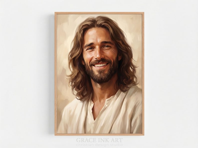 Jesus Portrait Smiling. Smile of Christ Art. Digital Art. Happy Jesus ...