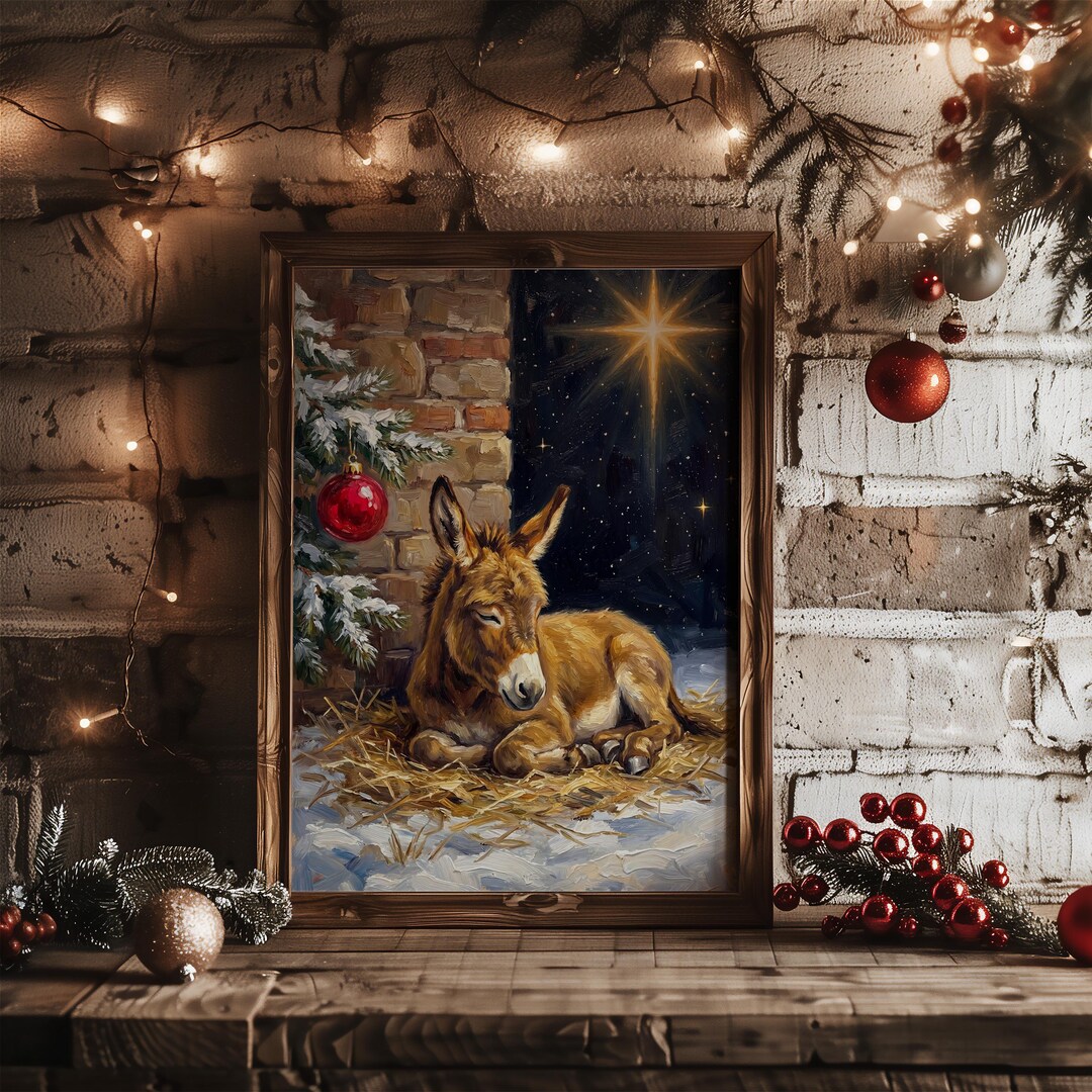 Christmas Donkey Art. Nativity Animal Print. Star of Bethlehem ...