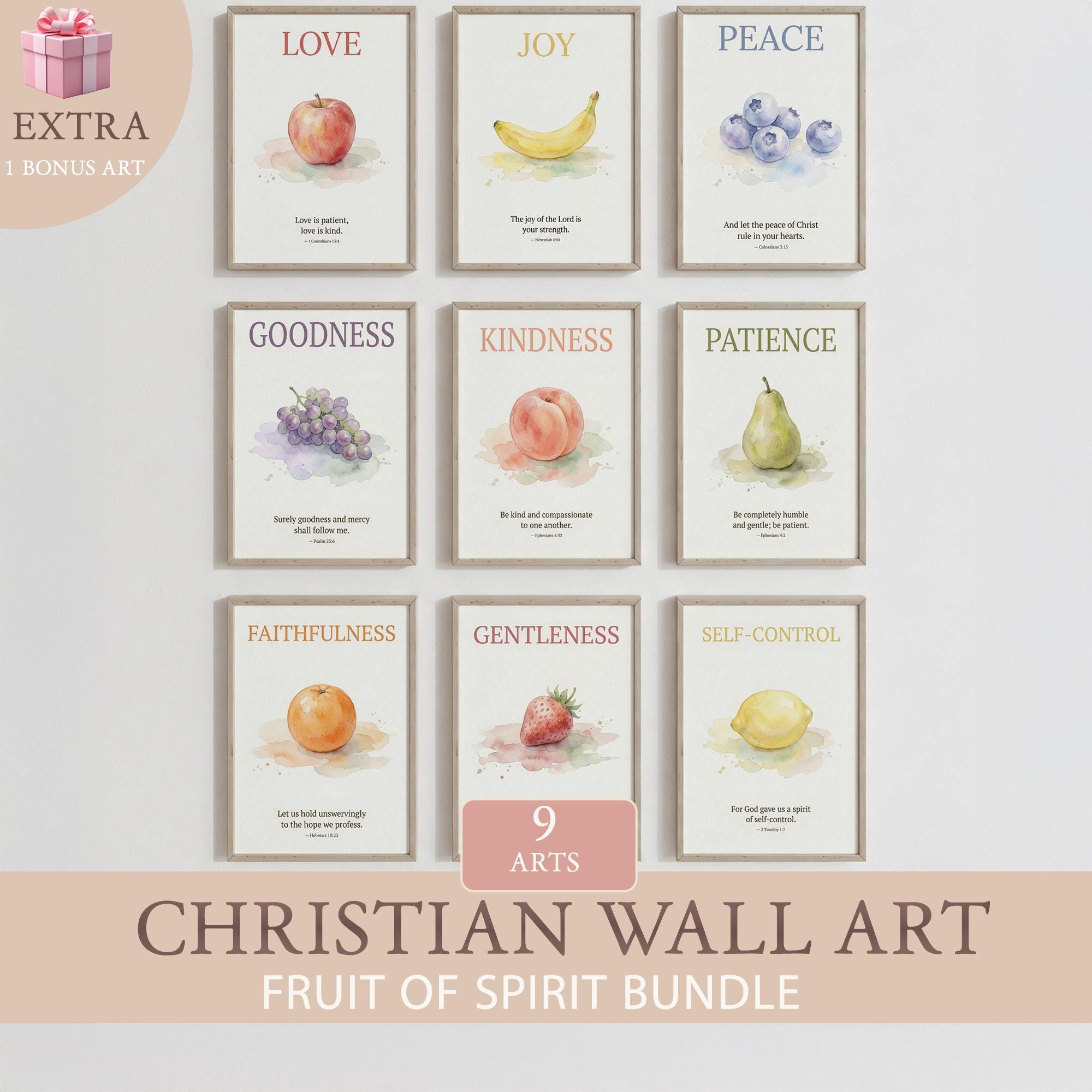 Set of 9 Fruit of the Spirit Bundle Bible Verses Wall Print | Christian ...