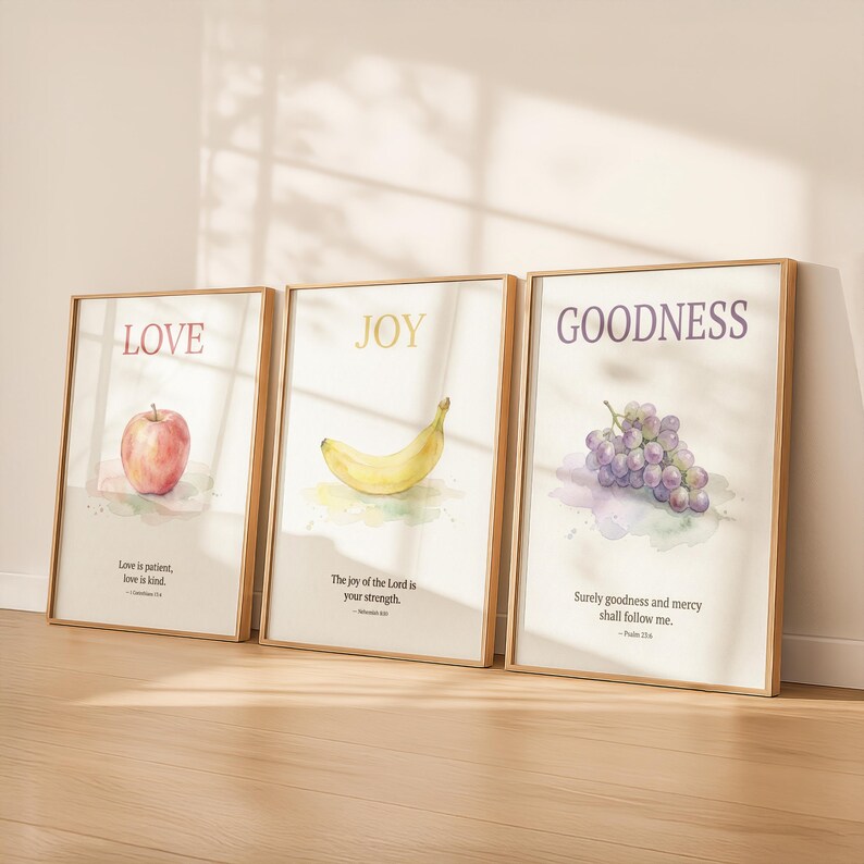 Set of 9 Fruit of the Spirit Bundle Bible Verses Wall Print | Christian ...