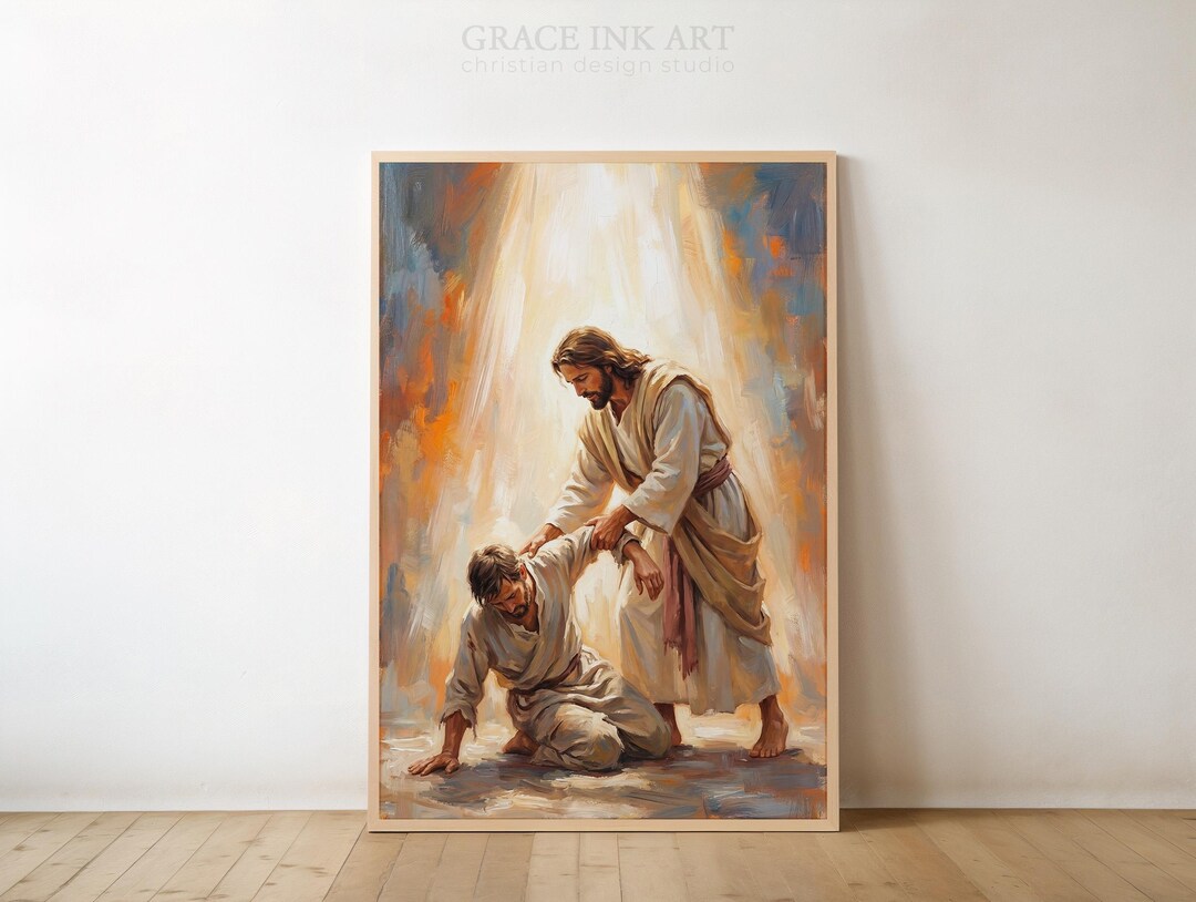 The Saviour Helping a Man Stand Again, I Will Help. LDS Gift. Christian ...