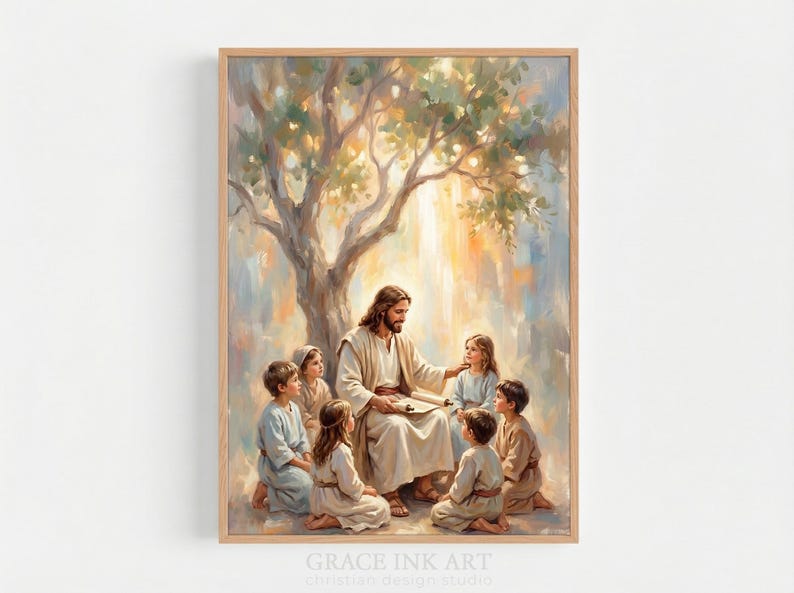 Jesus Teaching Children. Nursery Print. Christian Wall Art for Home ...