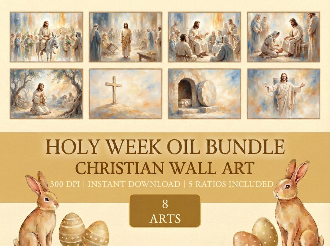 Holy Week Bundle of 8 Christian Wall Art: Easter Oil Collection. Jesus ...