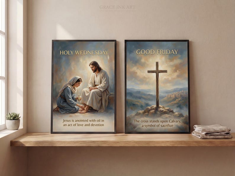 Holy Week Christian Wall Art Bundle Set of 16 Prints, Palm Sunday to ...