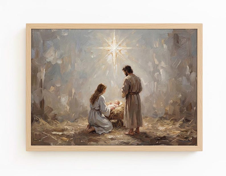 Nativity Scene Digital Art. Holy Family Print. Star of Bethlehem ...