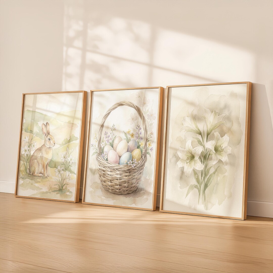 Spring Symbols of Easter: Set of 3 Art, Easter Triptych Wall Art ...